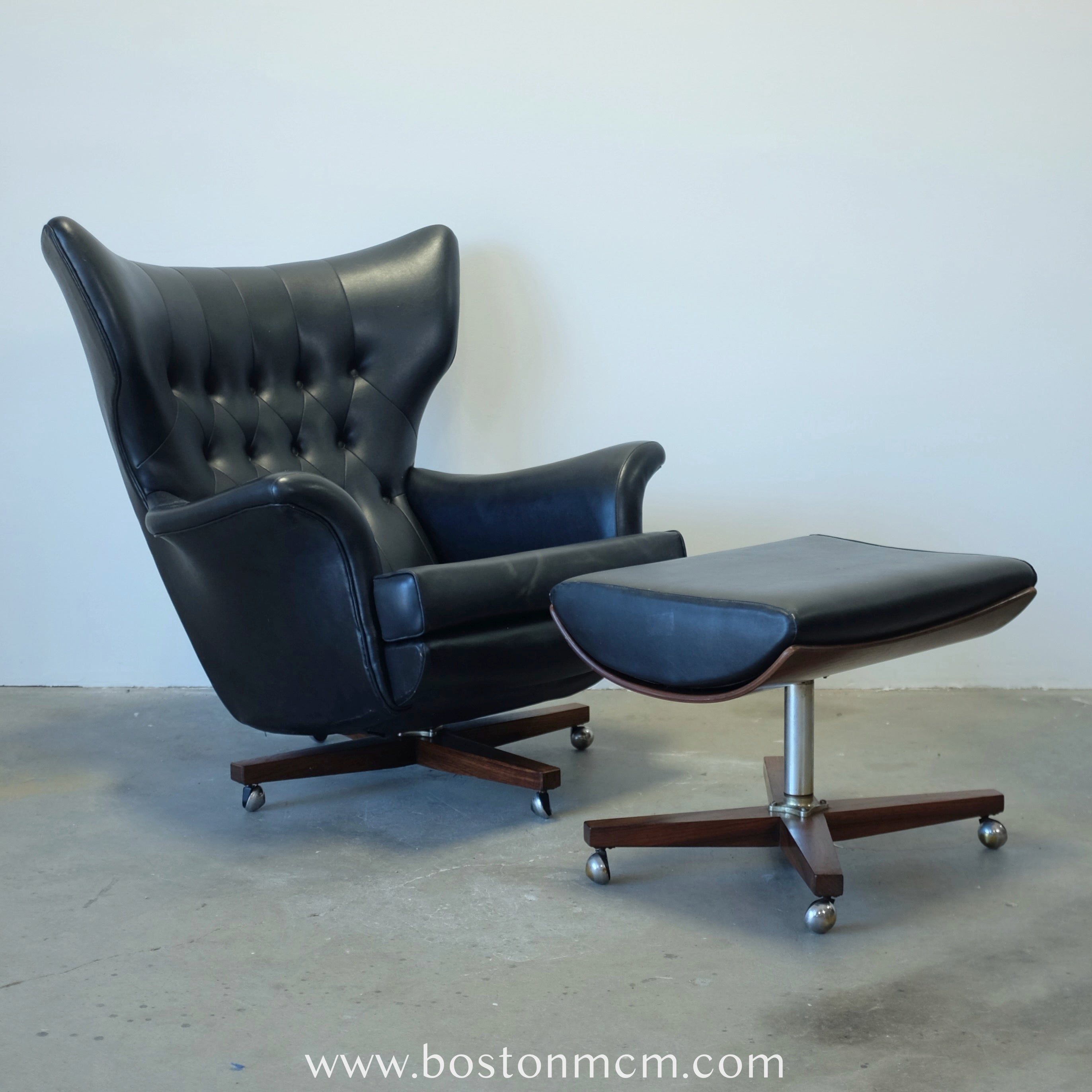 G-Plan Model 62 / 6250 Armchair & Model 6251 Stool in Black Vinyl - Th ...