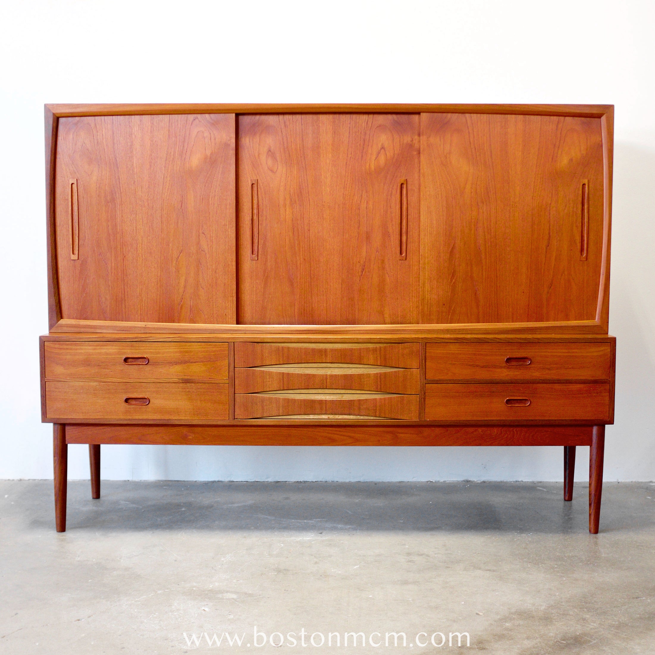 Danish Tall Sideboard / Highboard with Bow Front Drawers in the style ...