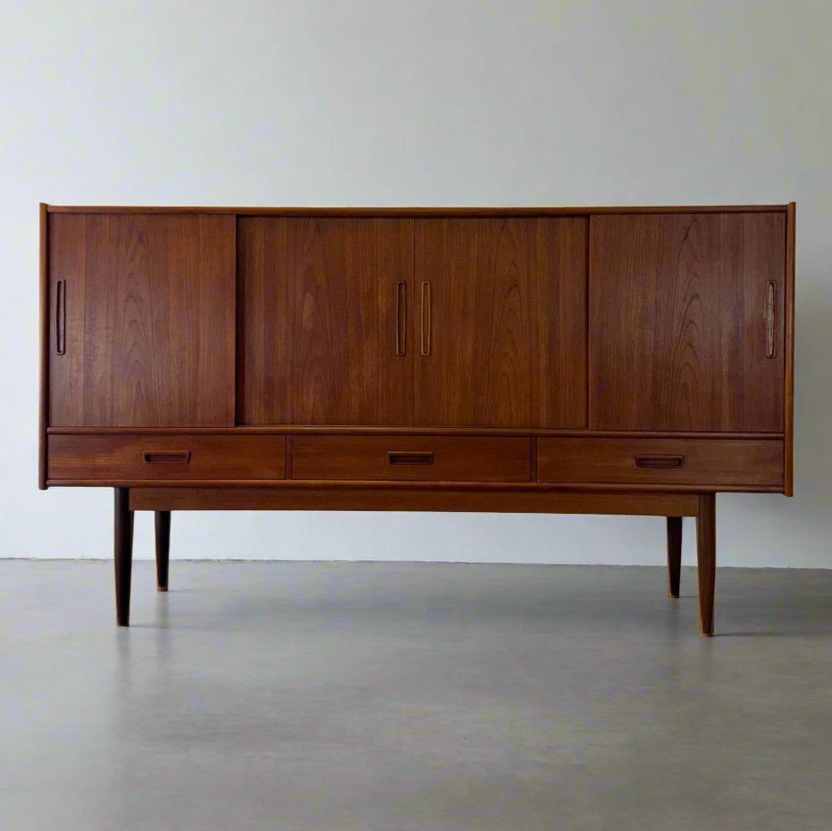 Danish Teak Tall Sideboard / Highboard - #A1542 – Boston Mid Century Modern