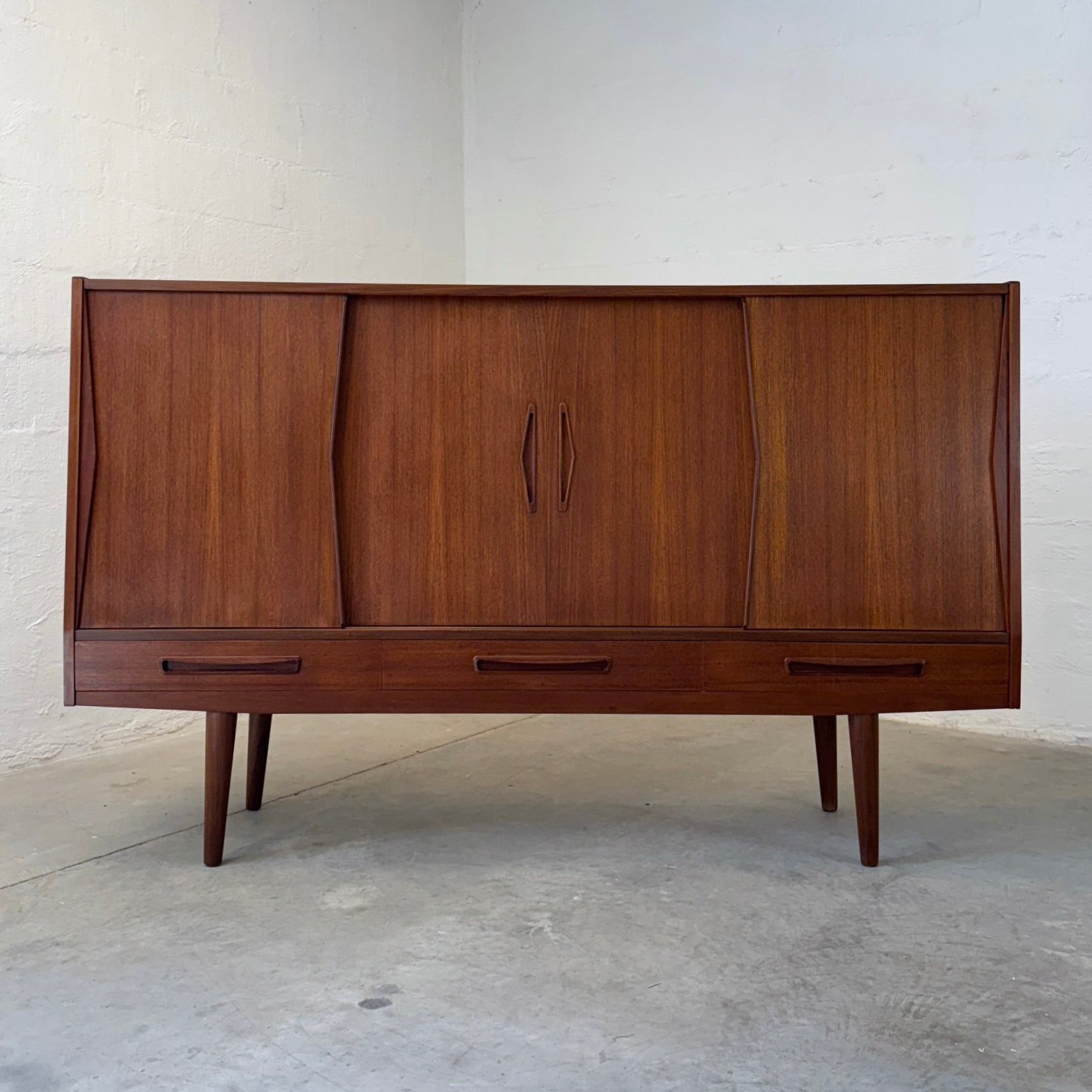 Danish Teak Tall Sideboard / Highboard - #A1744 – Boston Mid Century Modern